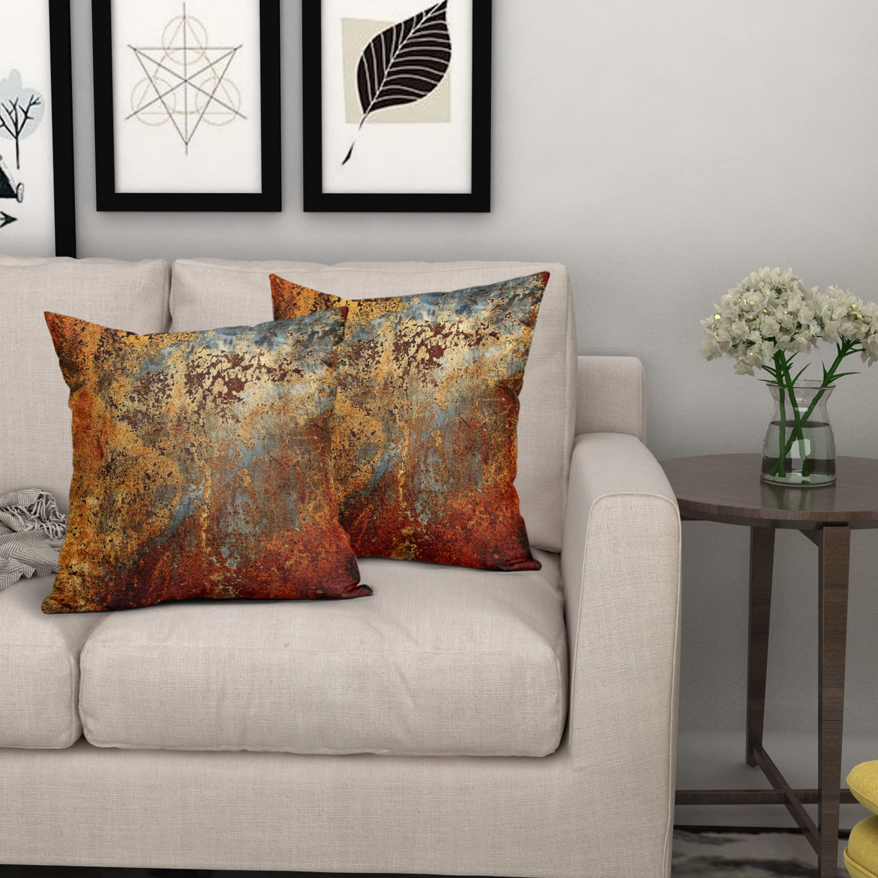 Brown Rust Metal Pillow Covers 18X18 In Gold Rusty Cinnamon Copper Bronze Metallic Pillow Cases Orange Teal Rustic Throw Pillows Set of 2 Autumn Home Decor For Living Room Bedroom Couch Sofa Outdoor