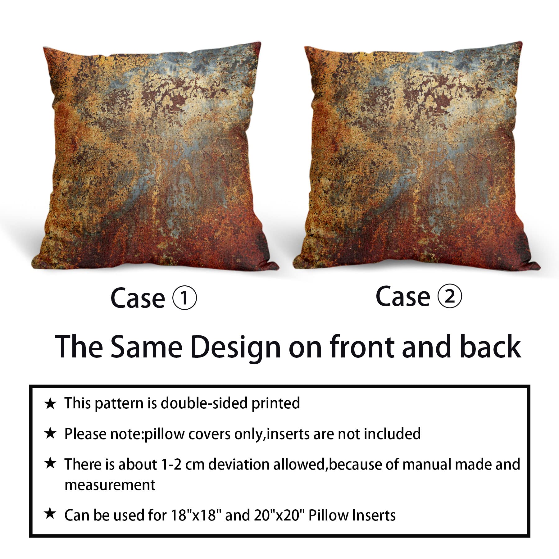 Brown Rust Metal Pillow Covers 18X18 In Gold Rusty Cinnamon Copper Bronze Metallic Pillow Cases Orange Teal Rustic Throw Pillows Set of 2 Autumn Home Decor For Living Room Bedroom Couch Sofa Outdoor