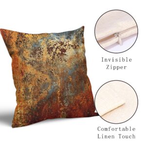 Brown Rust Metal Pillow Covers 18X18 In Gold Rusty Cinnamon Copper Bronze Metallic Pillow Cases Orange Teal Rustic Throw Pillows Set of 2 Autumn Home Decor For Living Room Bedroom Couch Sofa Outdoor