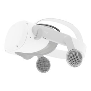 logitech chorus vr off-ear headset for meta quest 2, designed for gaming and vr fitness, lightweight, open air immersive audio, flip to mute, usb-c passthrough - white (renewed)