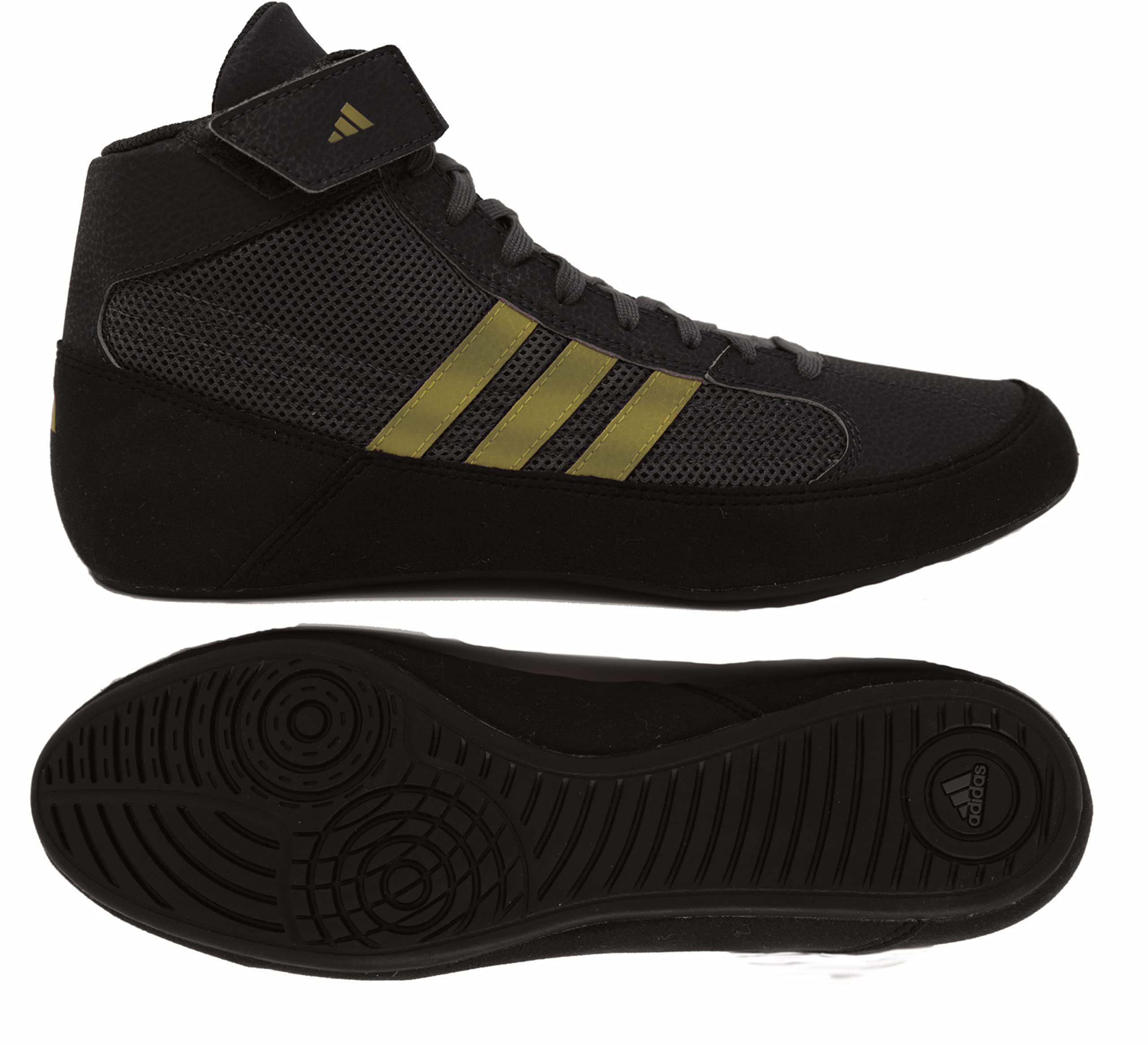 adidas Men's HVC Wrestling Shoes, Black/Charcoal/Metallic Gold, 9.5