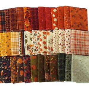 10 Fat Quarters -Autumn Fall Autumnal Nature Leaves Pumpkins Orange Red Assorted Quality Quilters Cotton Fabrics Fat Quarter Bundle