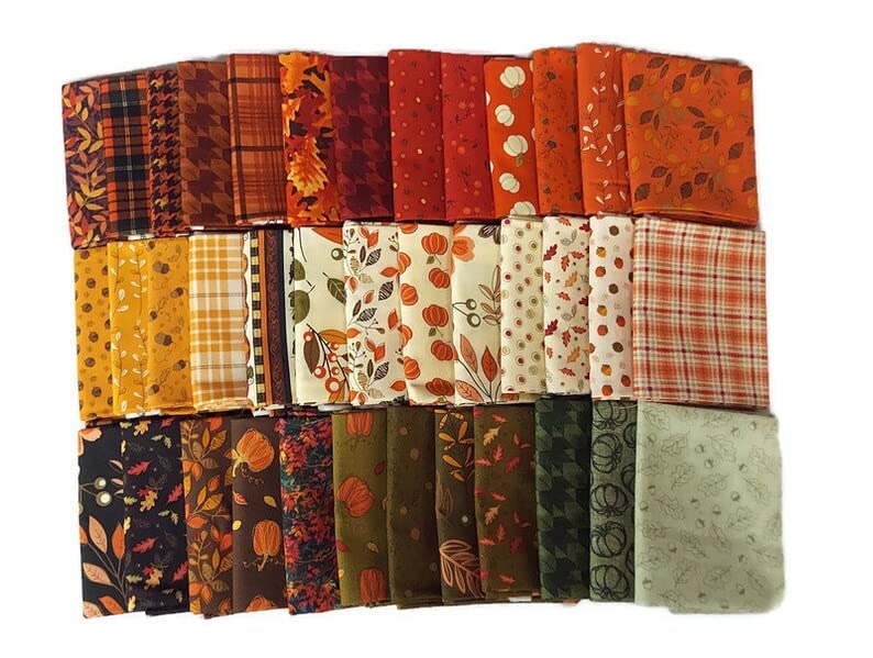 10 Fat Quarters -Autumn Fall Autumnal Nature Leaves Pumpkins Orange Red Assorted Quality Quilters Cotton Fabrics Fat Quarter Bundle