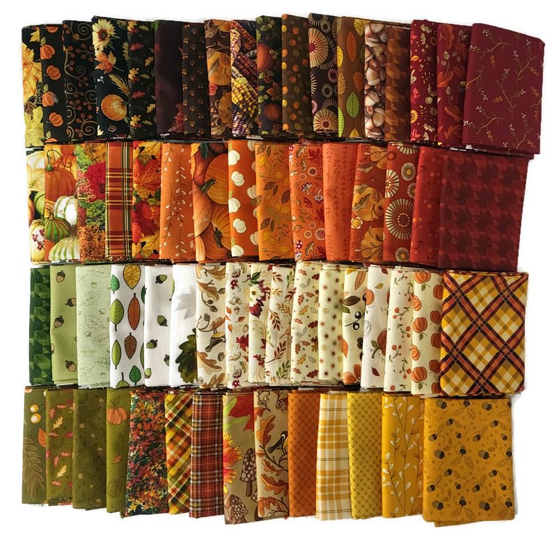 10 Fat Quarters -Autumn Fall Autumnal Nature Leaves Pumpkins Orange Red Assorted Quality Quilters Cotton Fabrics Fat Quarter Bundle