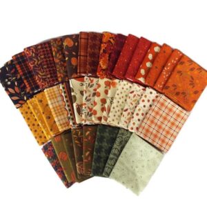 10 Fat Quarters -Autumn Fall Autumnal Nature Leaves Pumpkins Orange Red Assorted Quality Quilters Cotton Fabrics Fat Quarter Bundle