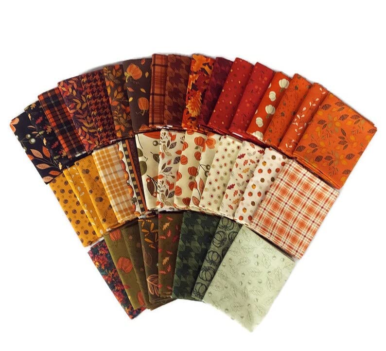 10 Fat Quarters -Autumn Fall Autumnal Nature Leaves Pumpkins Orange Red Assorted Quality Quilters Cotton Fabrics Fat Quarter Bundle