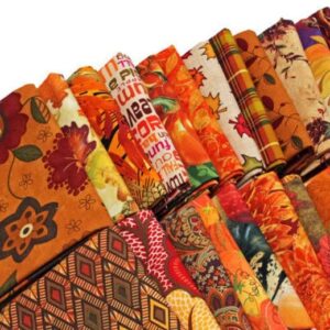 10 Fat Quarters -Autumn Fall Autumnal Nature Leaves Pumpkins Orange Red Assorted Quality Quilters Cotton Fabrics Fat Quarter Bundle