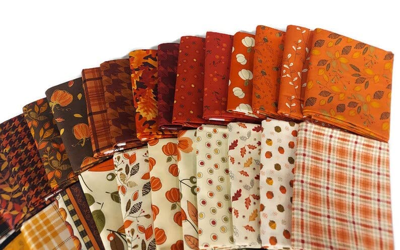 10 Fat Quarters -Autumn Fall Autumnal Nature Leaves Pumpkins Orange Red Assorted Quality Quilters Cotton Fabrics Fat Quarter Bundle