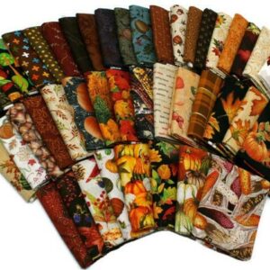 10 Fat Quarters -Autumn Fall Autumnal Nature Leaves Pumpkins Orange Red Assorted Quality Quilters Cotton Fabrics Fat Quarter Bundle