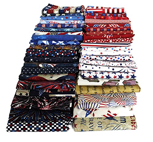 10 Fat Quarters - Assorted Patriotic American USA 4th of July America Stars and Stripes Americana Quilters Cotton Fabric Bundle