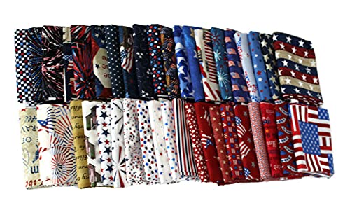 10 Fat Quarters - Assorted Patriotic American USA 4th of July America Stars and Stripes Americana Quilters Cotton Fabric Bundle