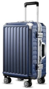 luggex carry on luggage with aluminum frame, 36l polycarbonate zipperless luggage with wheels, hard shell suitcase 4 metal corner (navy)