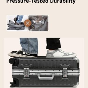 LUGGEX Carry On Luggage with Aluminum Frame, 36L Polycarbonate Zipperless Luggage with Wheels, Hard Shell Suitcase 4 Metal Corner (Navy)