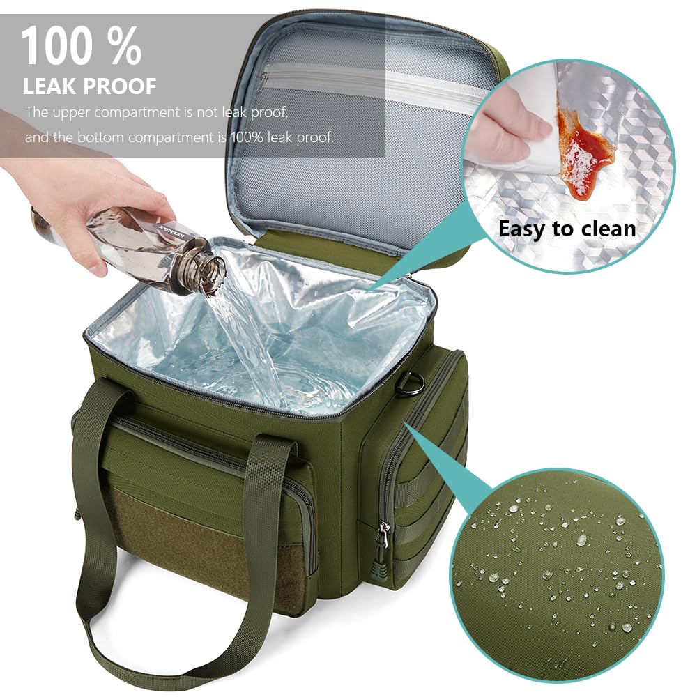 Gafetrey 20L Lunch Box for Men Lunch Bag Women Large Tactical Lunch Cooler Tote Pail,Reusable Insulated Waterproof Adult Driver Worker Fit on Beach Picnic Travel Working Office Gift Outdoor Green