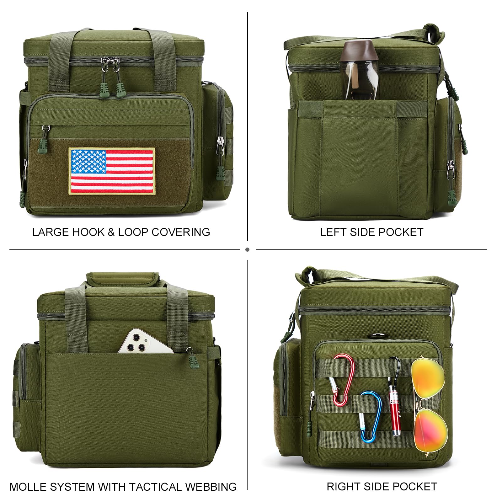 Gafetrey 20L Lunch Box for Men Lunch Bag Women Large Tactical Lunch Cooler Tote Pail,Reusable Insulated Waterproof Adult Driver Worker Fit on Beach Picnic Travel Working Office Gift Outdoor Green