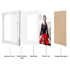 Capcillin 11x14 Picture Frame Wood Set of 2 with Glass, Display Pictures 11x14 Without Mat or 8x10 Photos with Mat, Wall Gallery Photo Frames, Tabletop Display and Wall Mounting, Distressed White