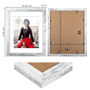 Capcillin 11x14 Picture Frame Wood Set of 2 with Glass, Display Pictures 11x14 Without Mat or 8x10 Photos with Mat, Wall Gallery Photo Frames, Tabletop Display and Wall Mounting, Distressed White