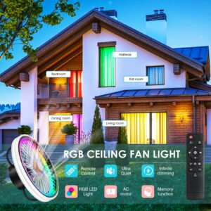 Low Profile Ceiling Fan with Light - Modern Flush Mount Ceiling Fan,15" RGB Dimmable LED Enclosed Ceiling Fans,Modern Bladeless LED-RGB Ambient Light for Bedroom Kids Room Party（Black）