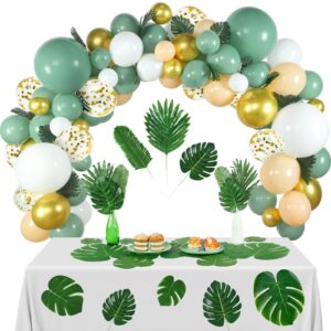 Libima 117 Pcs Jungle Party Decorations Balloon Garland Arch Kit with 48 Pcs 7 Kinds Artificial Palm Leaves Tropical Fake Leaves, Monstera Leaves for Baby Shower Safari Birthday Wedding Decoration