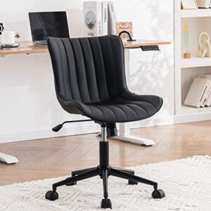 younike office chair swivel desk chair upholstered faux leather height adjustable with wheels computer task chair modern rolling armless back, black, loads 300 lbs