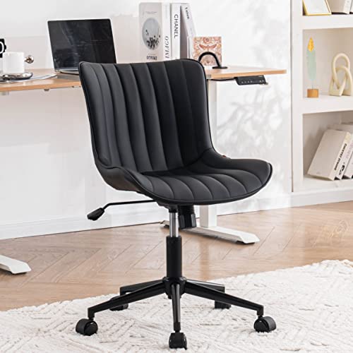 YOUNIKE Office Chair Swivel Desk Chair Upholstered Faux Leather Height Adjustable with Wheels Computer Task Chair Modern Rolling Armless Back, Black, Loads 300 lbs