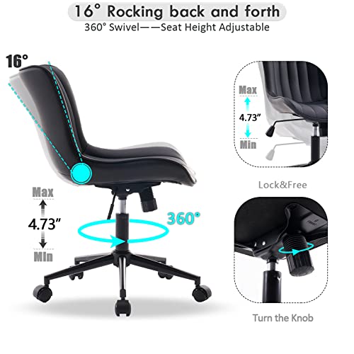 YOUNIKE Office Chair Swivel Desk Chair Upholstered Faux Leather Height Adjustable with Wheels Computer Task Chair Modern Rolling Armless Back, Black, Loads 300 lbs