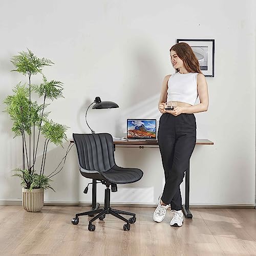 YOUNIKE Office Chair Swivel Desk Chair Upholstered Faux Leather Height Adjustable with Wheels Computer Task Chair Modern Rolling Armless Back, Black, Loads 300 lbs