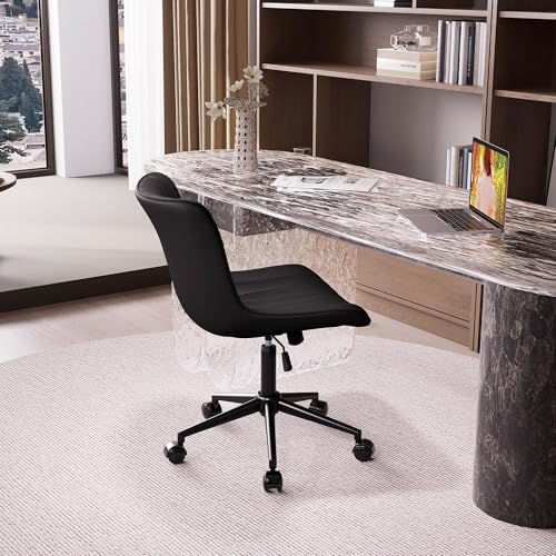 YOUNIKE Office Chair Swivel Desk Chair Upholstered Faux Leather Height Adjustable with Wheels Computer Task Chair Modern Rolling Armless Back, Black, Loads 300 lbs