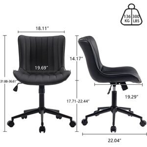 YOUNIKE Office Chair Swivel Desk Chair Upholstered Faux Leather Height Adjustable with Wheels Computer Task Chair Modern Rolling Armless Back, Black, Loads 300 lbs