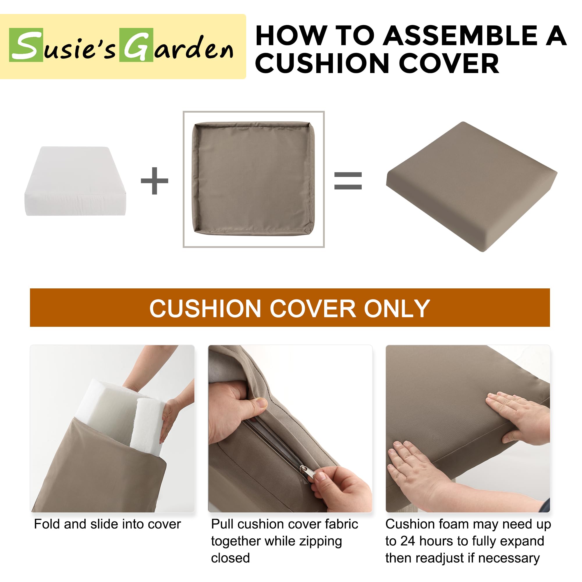 SUSIE'S GARDEN 9p patio cushion covers Outdoor Patio Cushions Covers Replacement Waterproof with Zipper for 5 Pcs Patio Furniture Set, Slipcovers for Outdoor Cushions Taupe, Covers Only