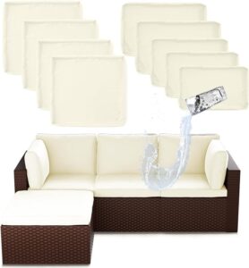 susie's garden 9p patio cushion covers outdoor patio cushions covers replacement waterproof with zipper for 5 pcs patio furniture set, slipcovers for outdoor cushions white, covers only