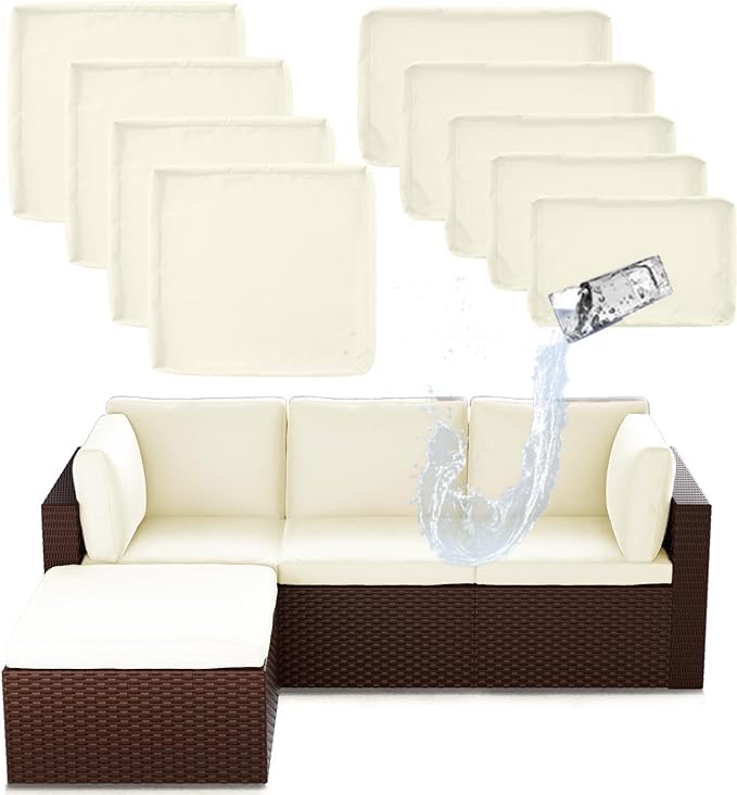 SUSIE'S GARDEN 9p patio cushion covers Outdoor Patio Cushions Covers Replacement Waterproof with Zipper for 5 Pcs Patio Furniture Set, Slipcovers for Outdoor Cushions White, Covers Only