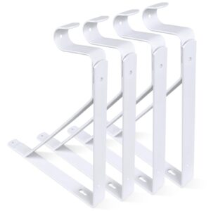 closet rod brackets, heavy duty closet rod support white closet brackets with rod holder wall mounted shelf bracket clothes hanger for shelf storage and closet rod, 4 pack