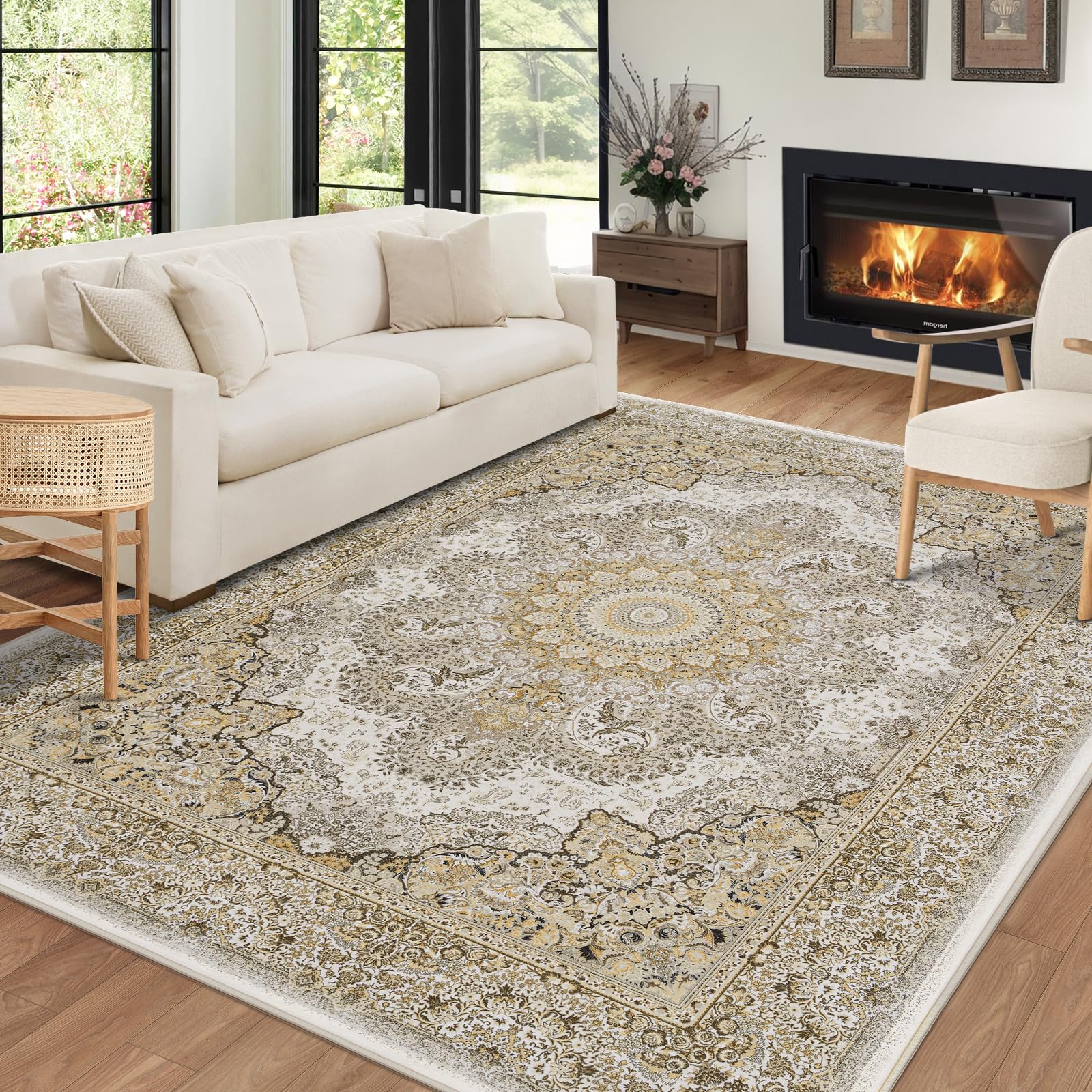 9x12 Area Rug for Living Room: Large Rugs Machine Washable with Non-Slip Backing Non-Shedding Stain Resistant, Boho Carpet for Bedroom Dining Room Nursery Home Office Indoor Decor (Beige)…