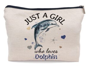 dolphin gifts,just a girl who loves dolphin dolphins cosmetic bag,dolphin gifts for women,blue watercolor dolphin decorative women's makeup bag zipper pouch travel toiletry,gifts for dolphin lovers