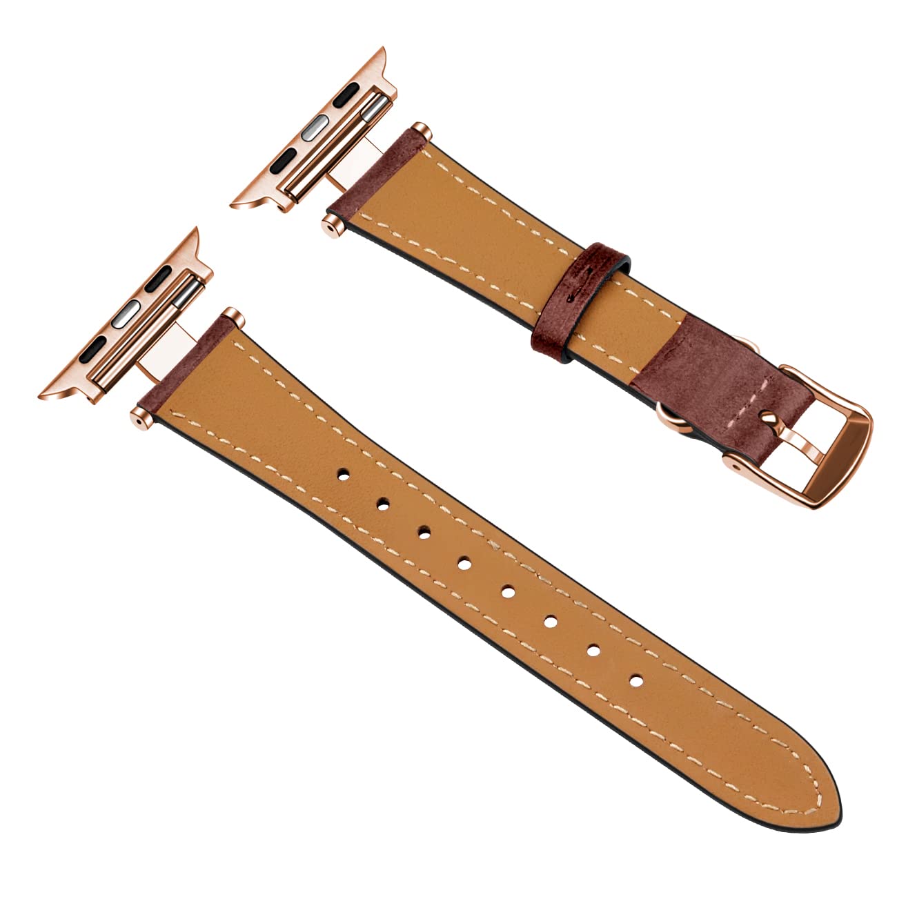 Juntan Compatible for Apple Watch Women 38mm 40mm 41mm Band, Leather Slim Band for iWatch Ultra 2 Genuine Chestnut Leather I-Shape Watch Strap Bracelet for iWatch Series 9 8 7 6 5 4 3 2 1 SE