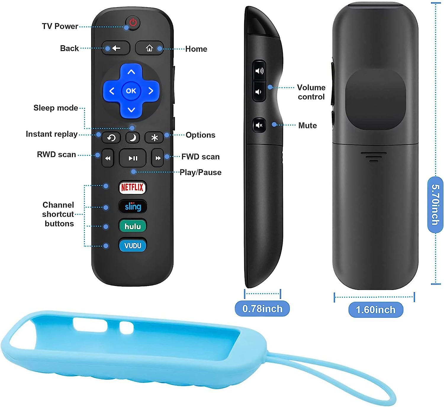 Universal Replace Remote for All Roku TCL Hisense ONN TV, with Luminous Protective Case, RC280 Replacement for TCL Roku/Hisense Roku/ONN Roku/Sharp Roku TV