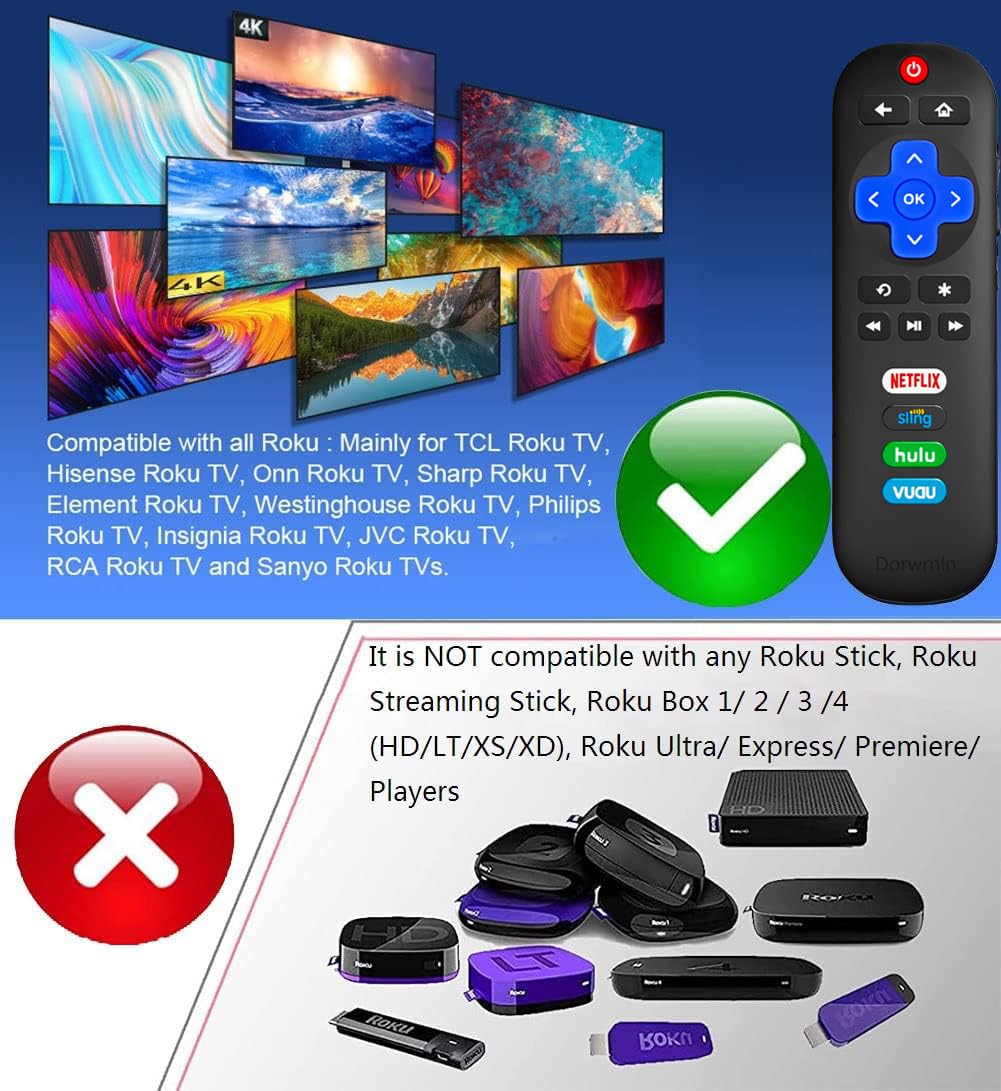 Universal Replace Remote for All Roku TCL Hisense ONN TV, with Luminous Protective Case, RC280 Replacement for TCL Roku/Hisense Roku/ONN Roku/Sharp Roku TV