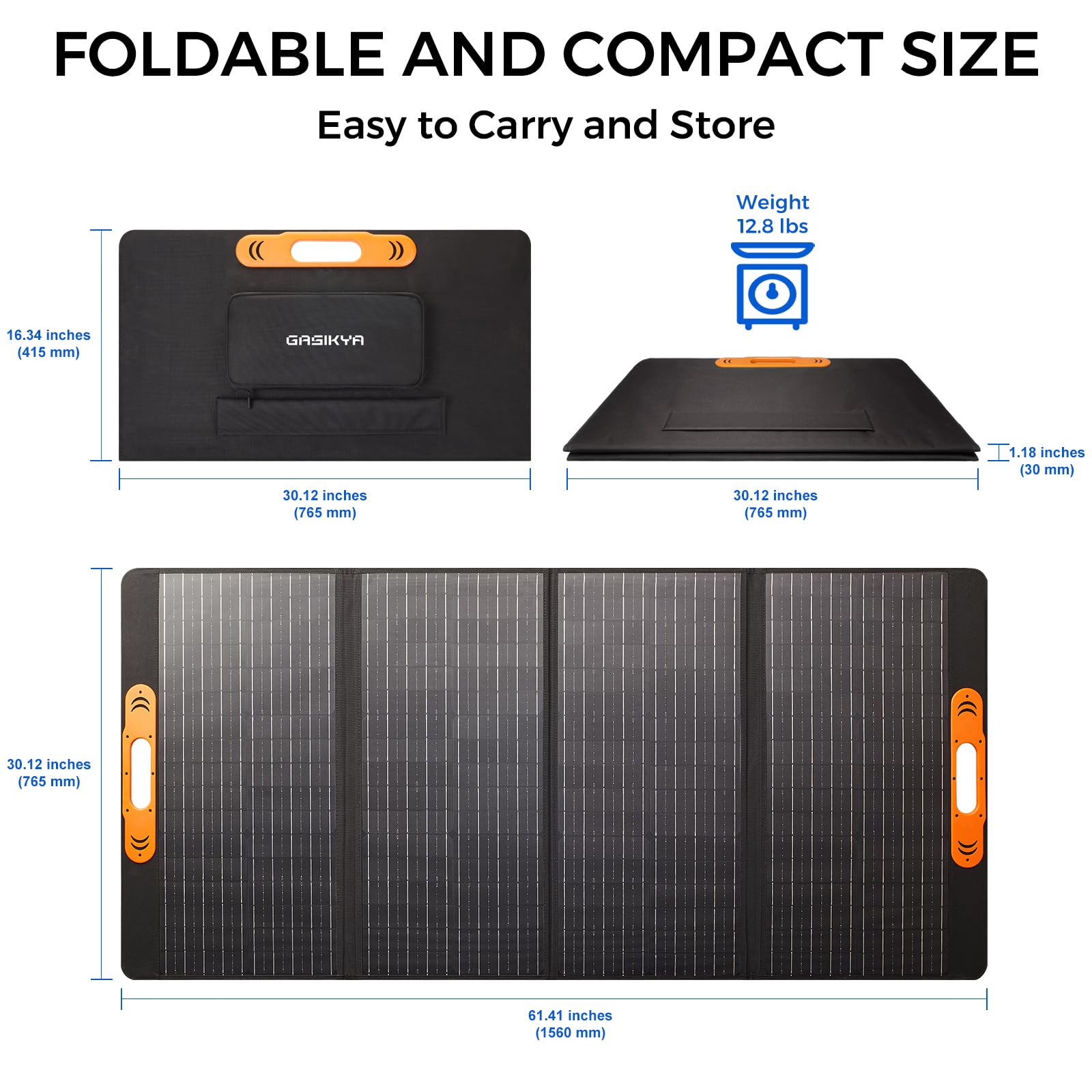 GASIKYA 2 USB Ports 200W Portable Folding Solar Panel (18V 11.1A MAX) – Solar Panels for Camping with USB & DC Output - for Camping RV & Outdoor Use - Compatible with Solar Generators Power Stations