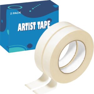 2 pack white artist tape, art masking artist tape for watercolor painting drafting canvas framing, acid free low tack masking tape 1 inch wide 360ft long total