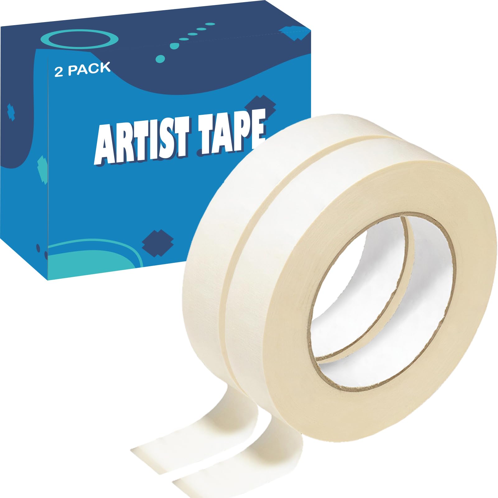 2 Pack White Artist Tape, Art Masking Artist Tape for Watercolor Painting Drafting Canvas Framing, Acid Free Low Tack Masking Tape 1 Inch Wide 360FT Long Total