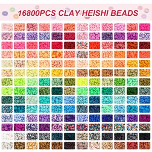 QUEFE 16800pcs Clay Beads Bracelet Making Kit, 168 Colors Polymer Beads Spacer Heishi Beads, Flat Preppy Beads for Jewelry Making Kit with Charms, DIY Crafts Gift