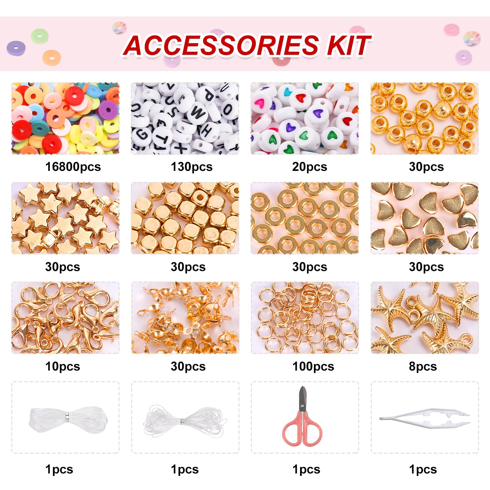 QUEFE 16800pcs Clay Beads Bracelet Making Kit, 168 Colors Polymer Beads Spacer Heishi Beads, Flat Preppy Beads for Jewelry Making Kit with Charms, DIY Crafts Gift