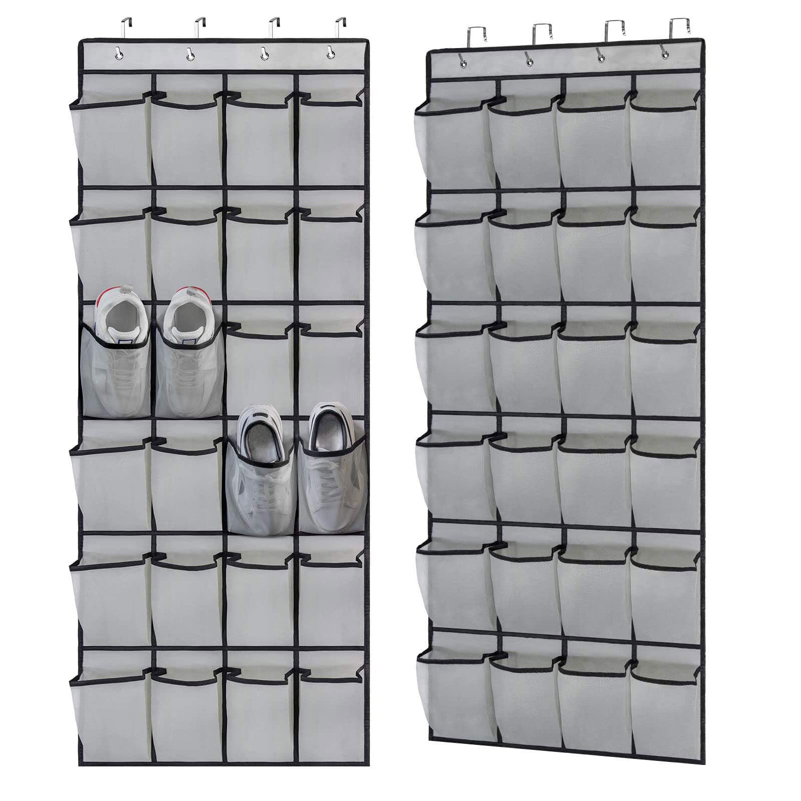 Rehomy 24 Mesh Large Pockets Over The Door Shoe Organizer, Hanging Shoe Organizer for Closet Door Shoe Rack Hanger Holder, Gray