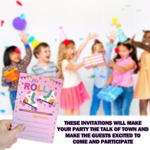 Roller Skating Children Birthday Party Invitations, Roller Skate Invites for Girls Boys Kids Teen, Kid's Party Favors Decoration and Celebration Supplies, 20 Invitations with Envelopes - JY626