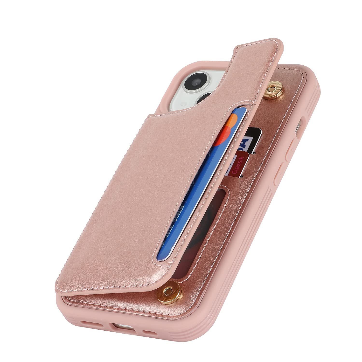 iCoverCase for iPhone 13 Case with Card Holder, iPhone 13 Wallet Case for Women Men [RFID Blocking] PU Leather Protective Wallet Phone Case for iPhone 13 6.1 Inch (Rose Gold)