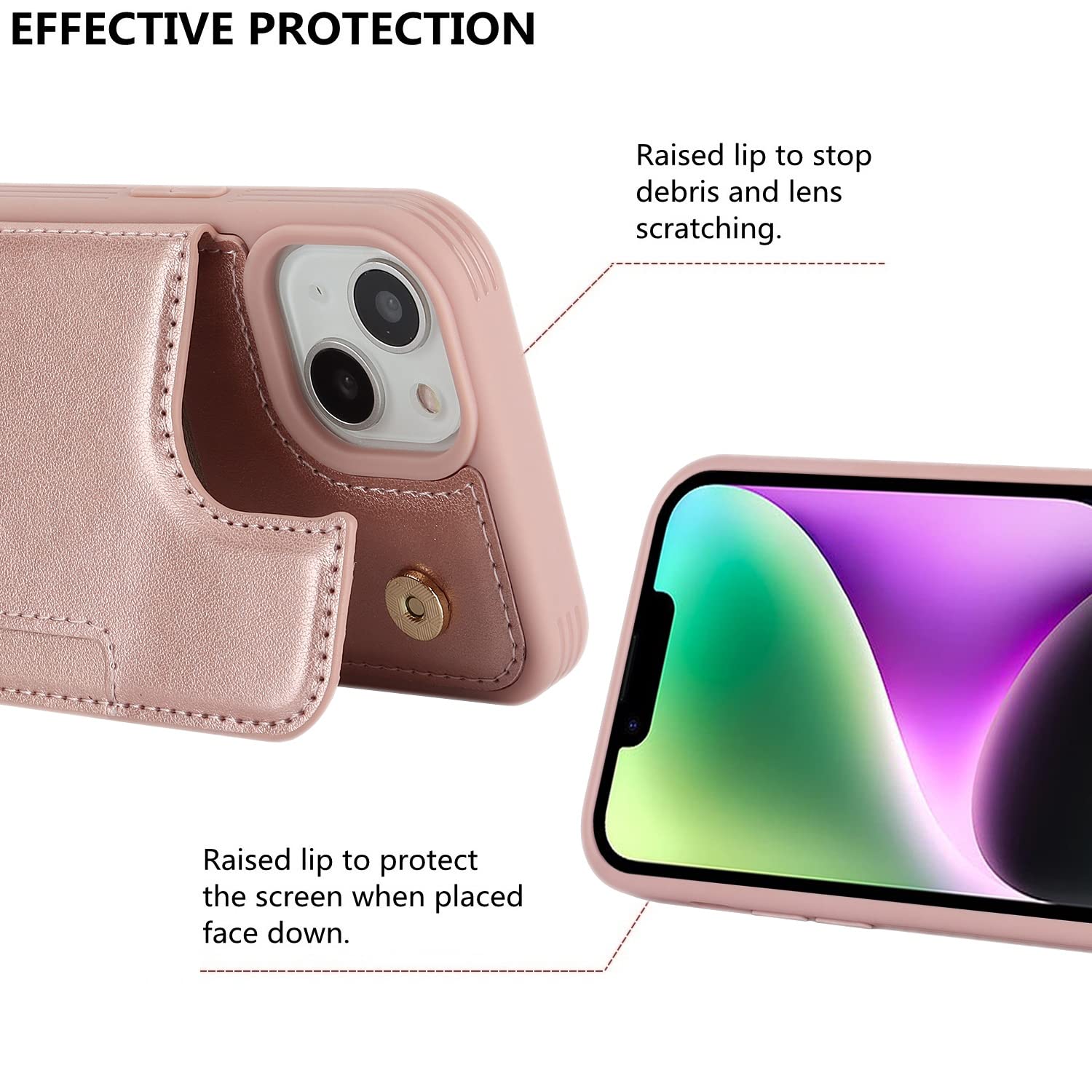 iCoverCase for iPhone 13 Case with Card Holder, iPhone 13 Wallet Case for Women Men [RFID Blocking] PU Leather Protective Wallet Phone Case for iPhone 13 6.1 Inch (Rose Gold)