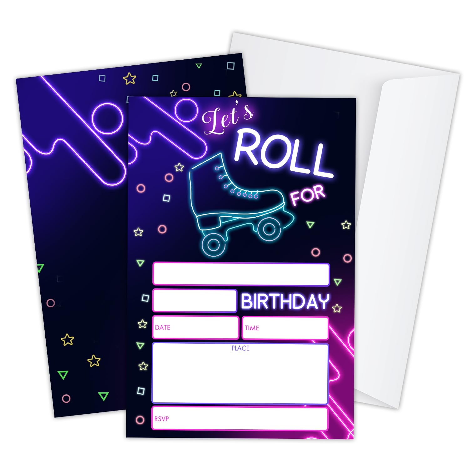 haipino Neon light Roller Skating Birthday Party Invitations for Kids, Roller Skating Invites for Girls Boys Teens, Kid's Party Favors Decoration Supplies, 20 Invitations with Envelopes - JY615