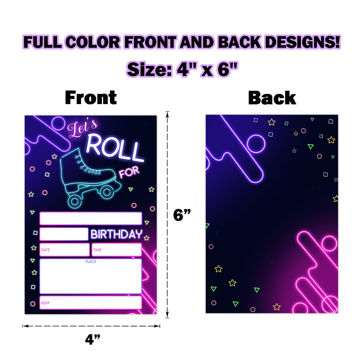 haipino Neon light Roller Skating Birthday Party Invitations for Kids, Roller Skating Invites for Girls Boys Teens, Kid's Party Favors Decoration Supplies, 20 Invitations with Envelopes - JY615