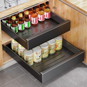 pull out cabinet organizer fixed with adhesive nano film, heavy duty storage and drawer organization slide out pantry shelves sliding drawer pantry shelf for kitchen13.8" w x 16.9"d x 3.1"h(1pc)